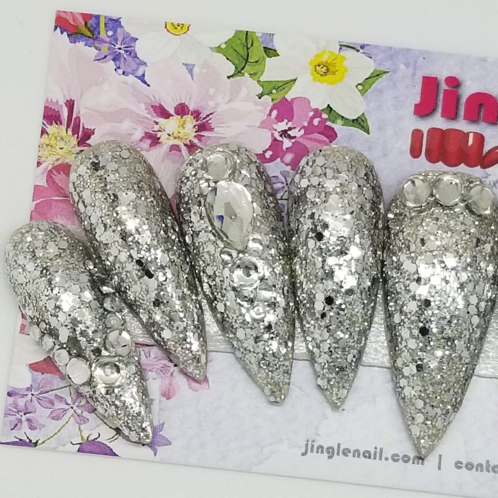 Fancy Silver Sparkle Rhinestone Nails - Jingle Nail